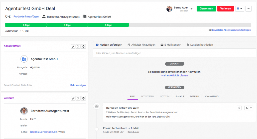 automatisch Mails versenden mit einem Workflow in Pipedrive